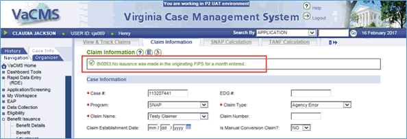 Entering a Claim for a Case Not Known to VaCMS